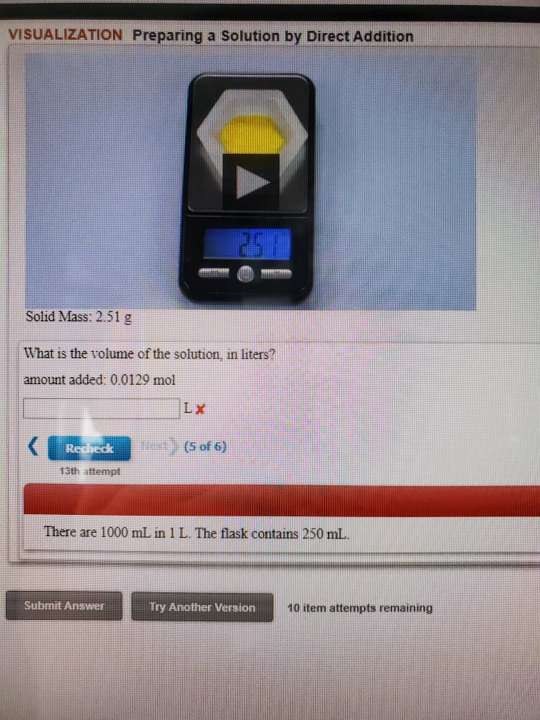 Solved VISUALIZATION Preparing a solution by Direct Addition | Chegg.com