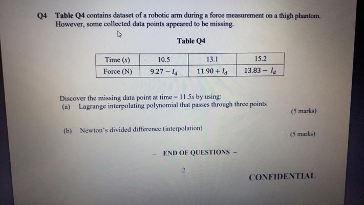 Solved Q4 Table Q4 contains dataset of a robotic arm during | Chegg.com