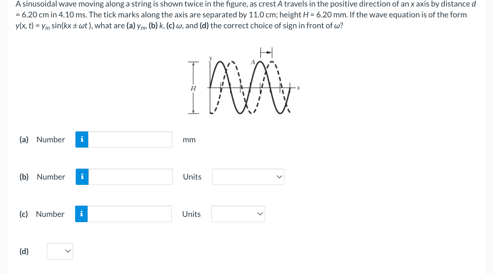 Solved A sinusoidal wave moving along a string is shown | Chegg.com