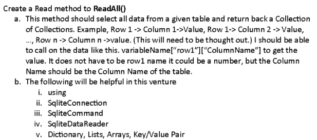 Solved Create a Read method to ReadAll() a. This method | Chegg.com