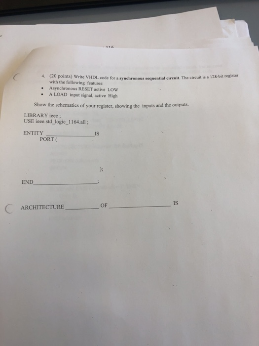 Solved 4 20 Points Write Vhdl Code For A Synchronous