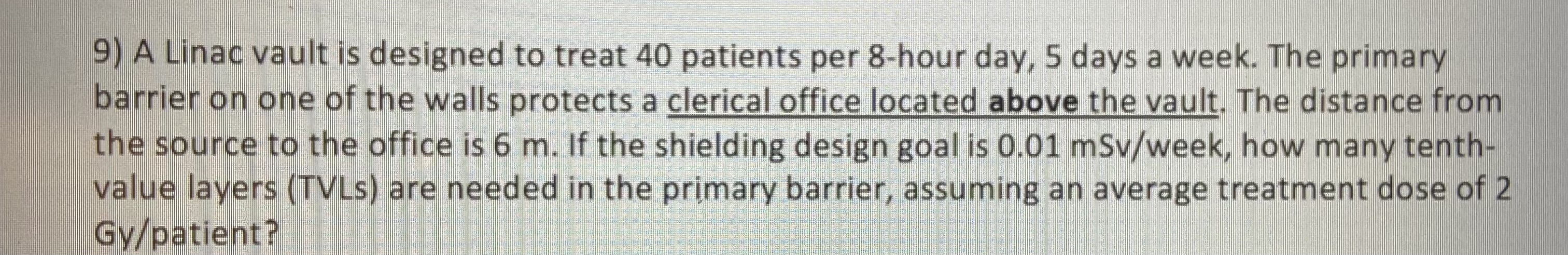 Solved A Linac vault is designed to treat 40 ﻿patients per | Chegg.com