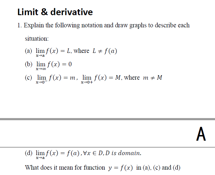 Solved Limit & derivative 1. Explain the following notation | Chegg.com