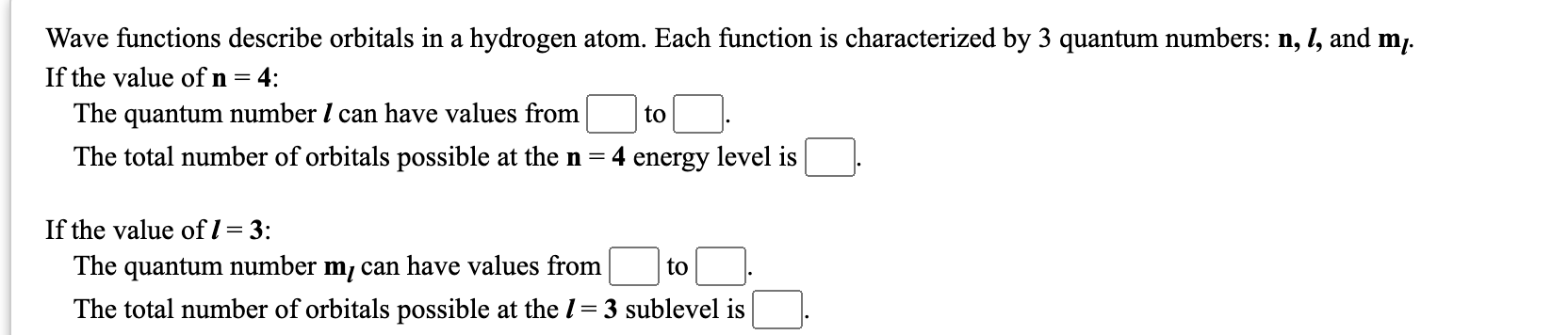Solved Wave Functions Describe Orbitals In A Hydrogen Atom