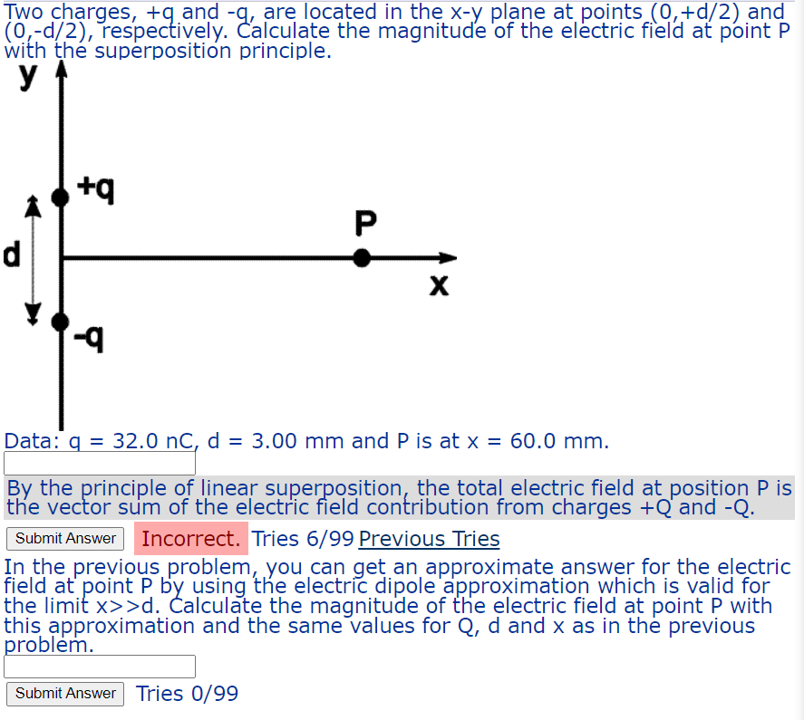 Solved Two charges, +q ﻿and -q, ﻿are located in the x-y | Chegg.com