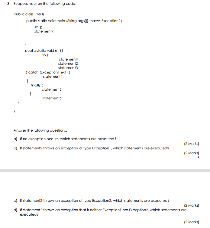 Solved c) If statement2 throws an exception of type | Chegg.com