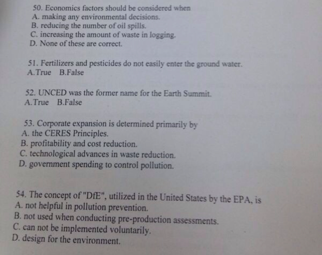 Solved 50. Economics factors should be considered when A. | Chegg.com
