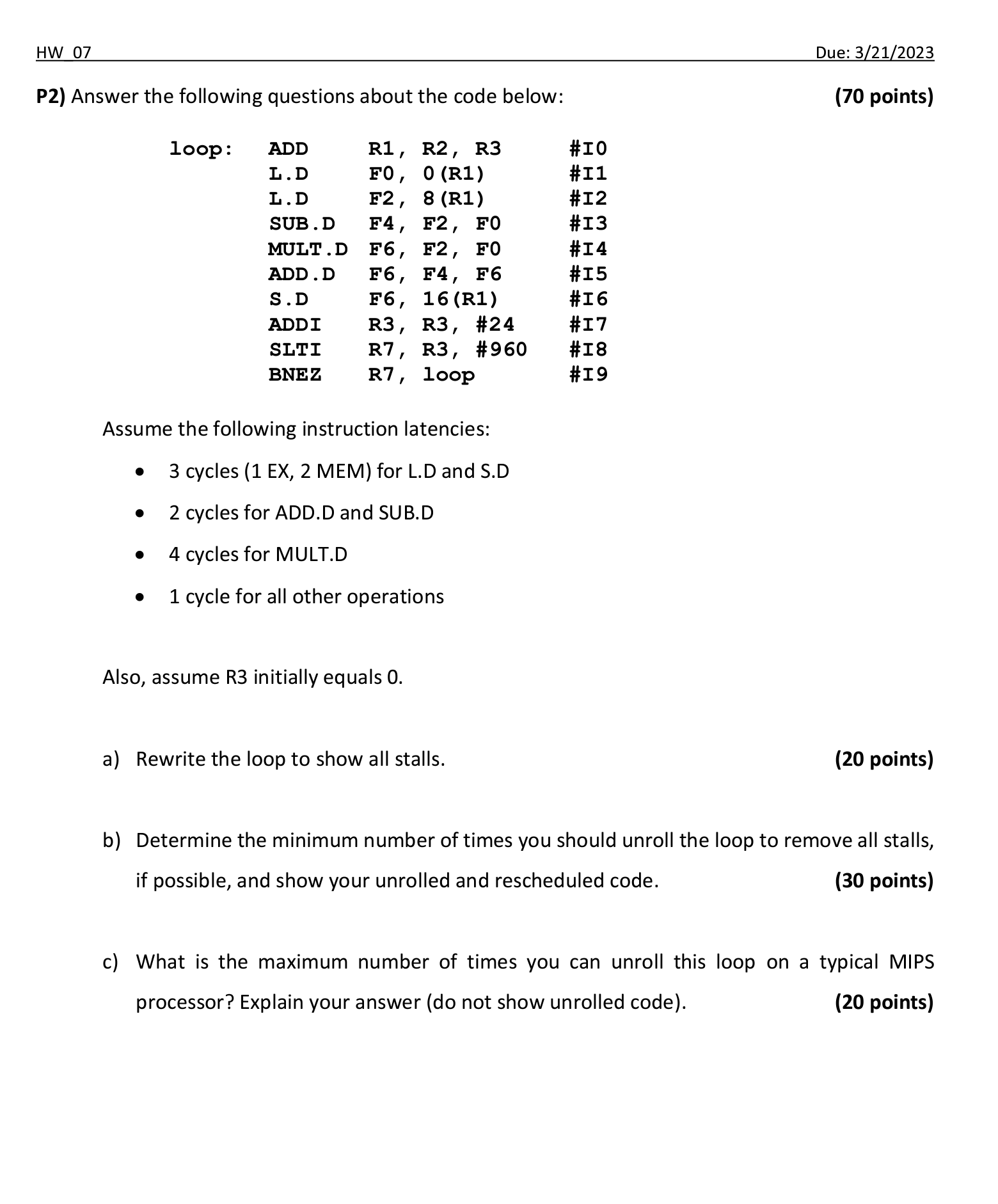 Solved HW 07 Due: 3/21/2023 P2) Answer the following | Chegg.com