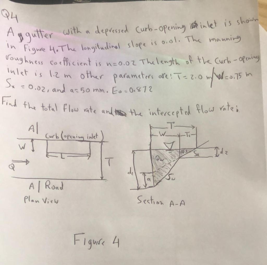 Solved A gutter with a depressed curb-opening iskinlet is | Chegg.com