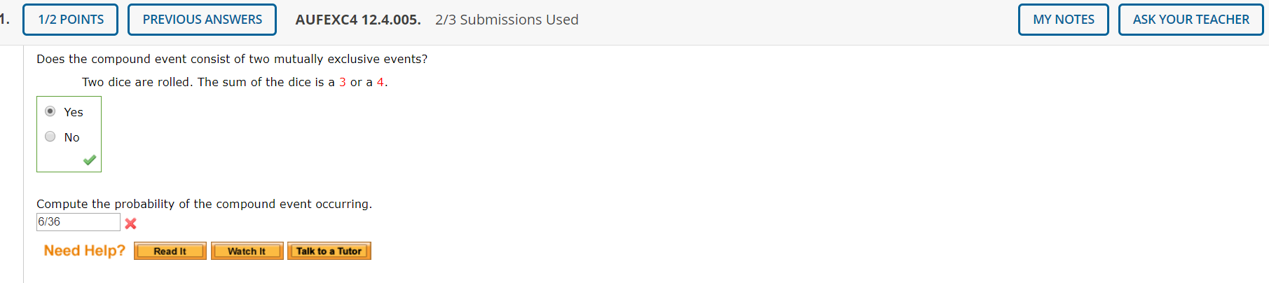 Solved 1/2 POINTS PREVIOUS ANSWERS AUFEXC4 12.4.005. 2/3 | Chegg.com
