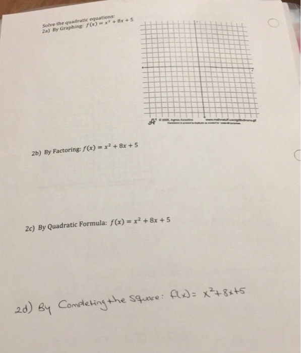 Solved Equations by 1) Graphing 2) Factoring 3) Solving The | Chegg.com