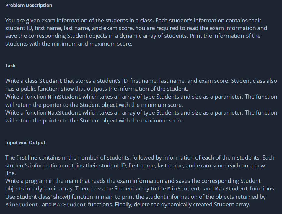 Problem Description You are given exam information of | Chegg.com