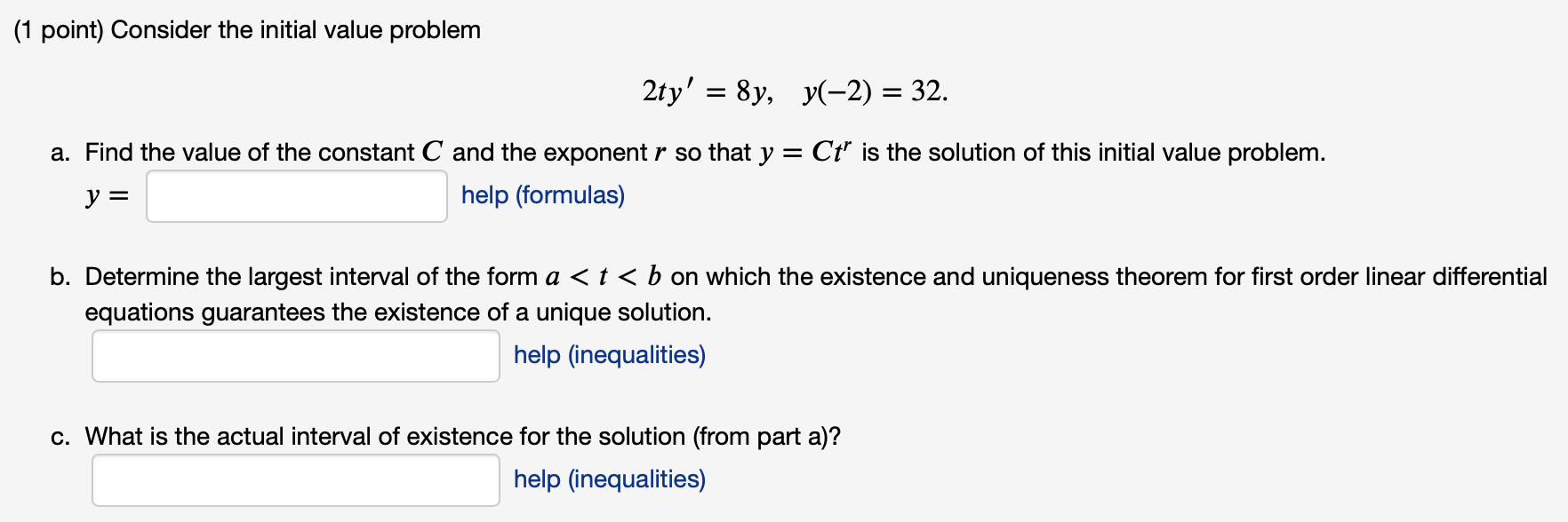 Solved (1 point) Consider the initial value problem 2ty' = | Chegg.com