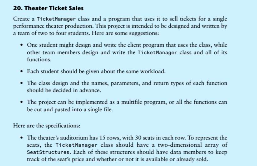 20. Theater Ticket Sales Create a Ticket Manager | Chegg.com