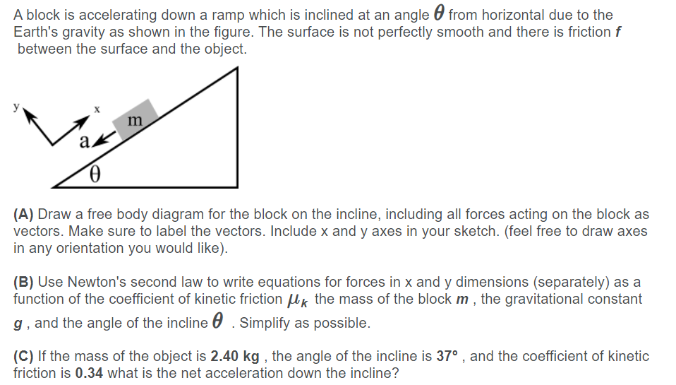 Solved A block is accelerating down a ramp which is inclined | Chegg.com