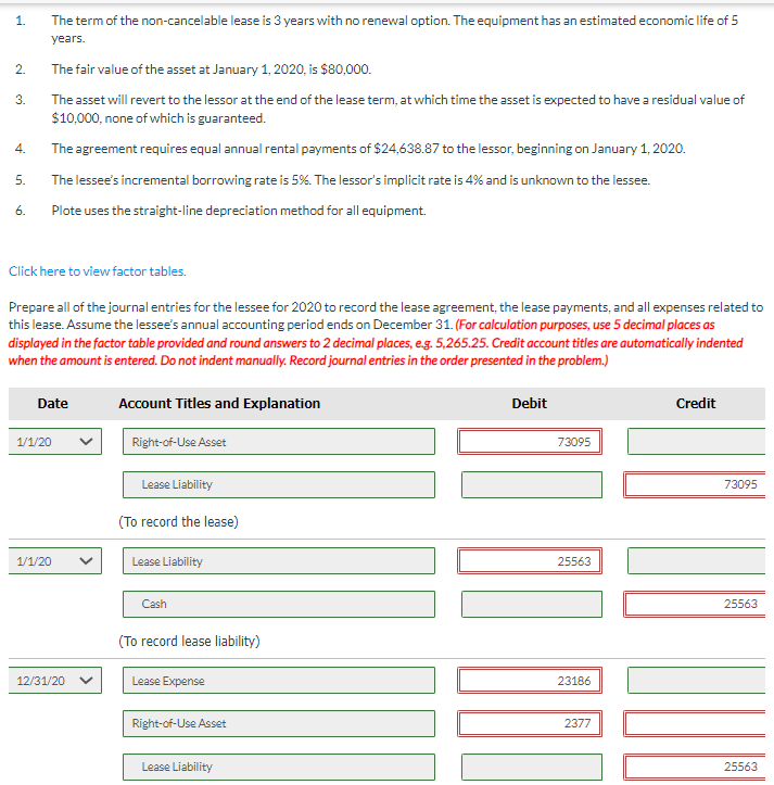 1. The term of the non-cancelable lease is 3 years | Chegg.com