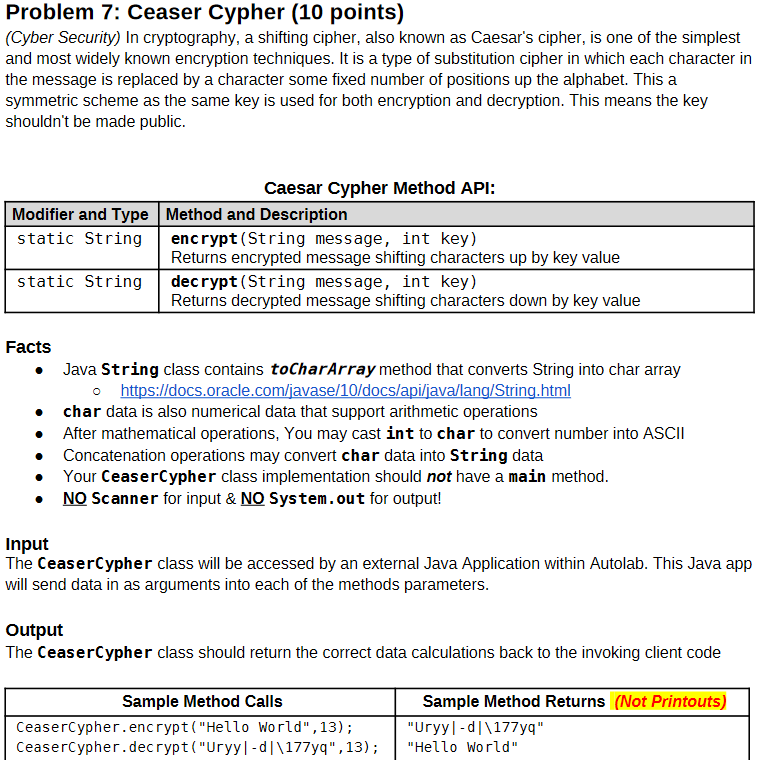 Solved Problem 7: Ceaser Cypher (10 points) (Cyber Security) | Chegg.com