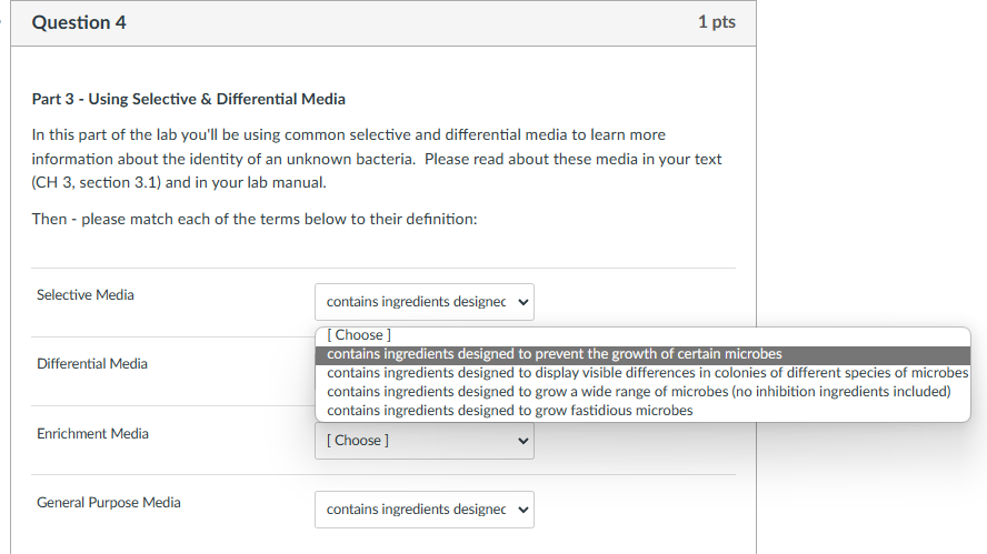 Solved Part 3 - Using Selective \& Differential Media In | Chegg.com