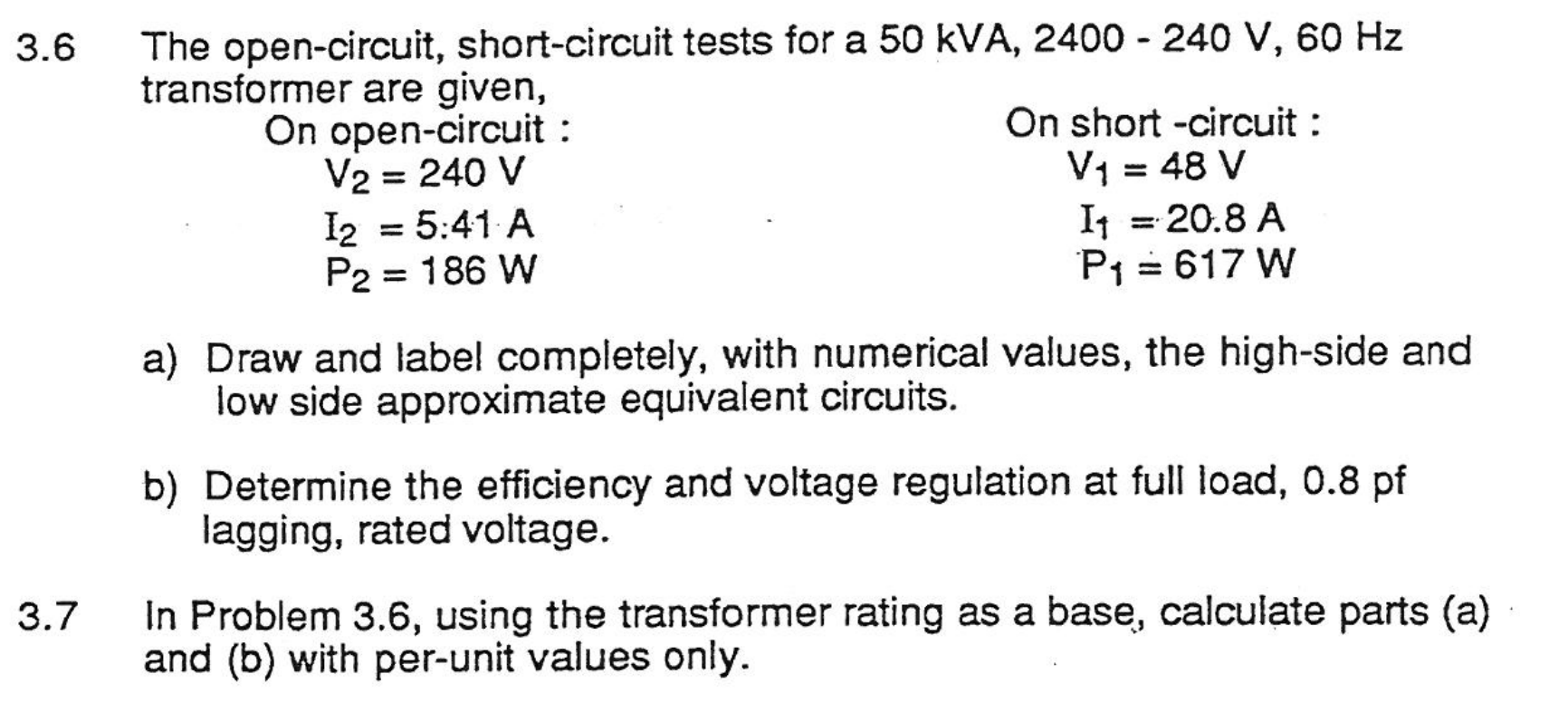 Solved The open-circuit, short-circuit tests for a | Chegg.com