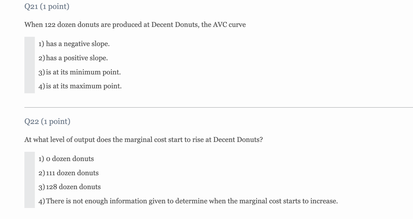 Solved Q21 (1 ﻿point)When 122 ﻿dozen donuts are produced at | Chegg.com