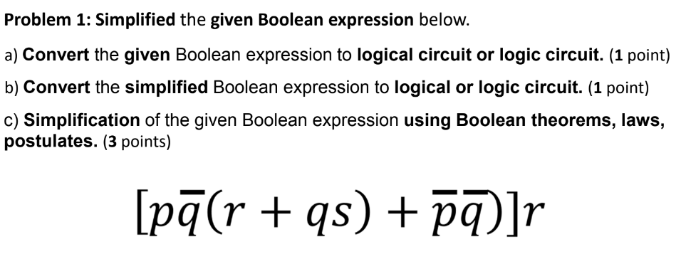 Solved Problem 1: Simplified the given Boolean expression | Chegg.com