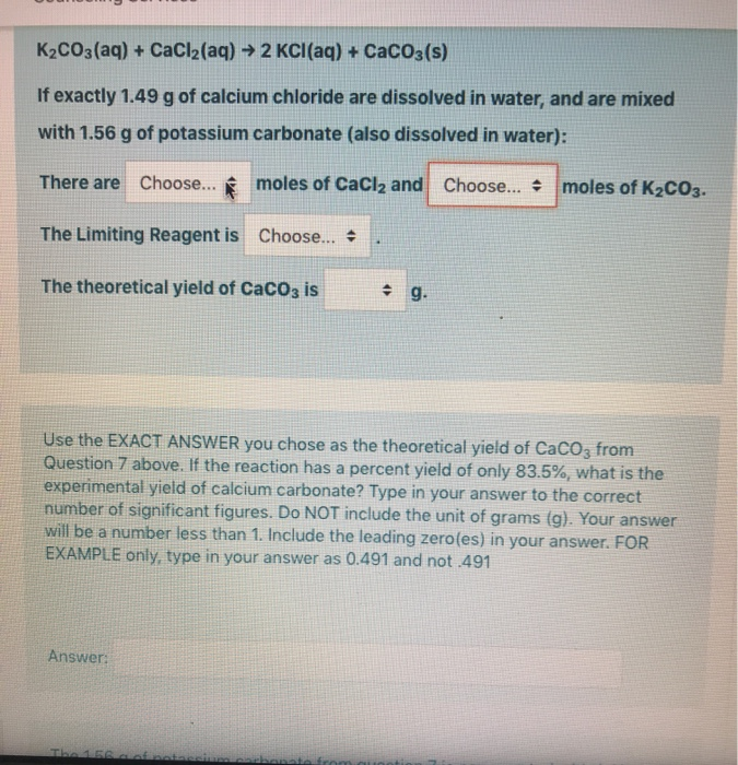 Solved There are (CHOOSE: 0.0113/0.0134) moles of CaCl2 and | Chegg.com