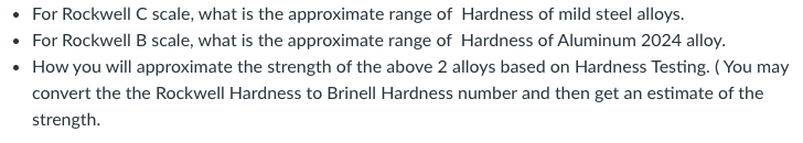 Solved • For Rockwell C scale, what is the approximate range | Chegg.com