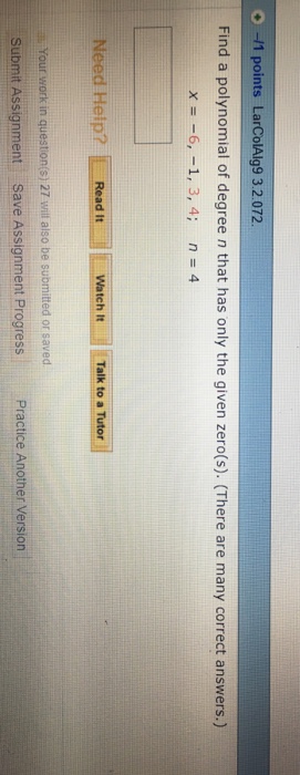 Solved 1 Points Larcolalg9 32 072 Find A Polynomial Of