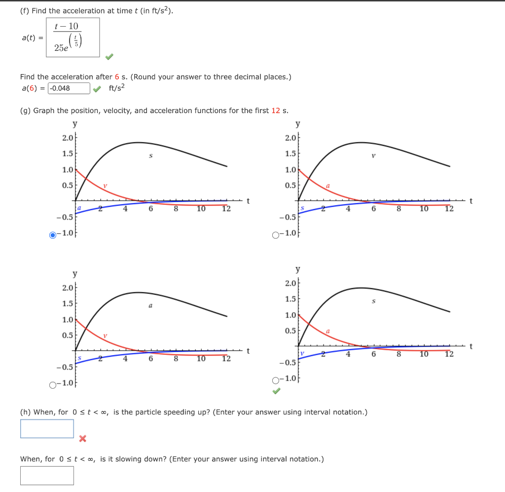 (f) Find the acceleration at time t (in ft/s2 ). | Chegg.com