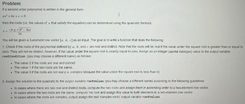Solved Problem If a second order polynomial is written in | Chegg.com