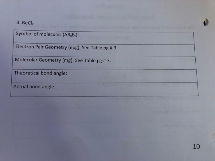 Solved 3. BeCl2 Symbol of molecules (AB.Ey): Electron Pair | Chegg.com