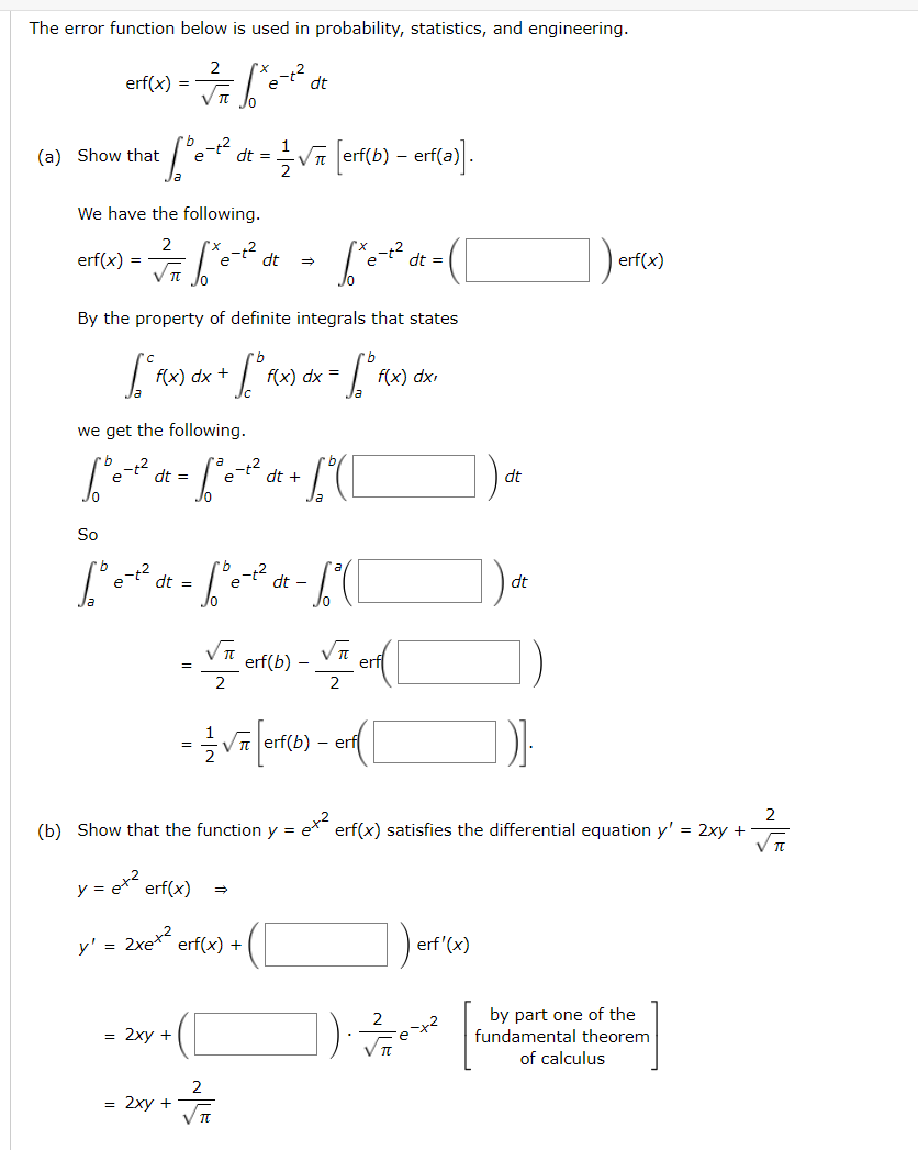 Solved The error function below is used in probability, | Chegg.com