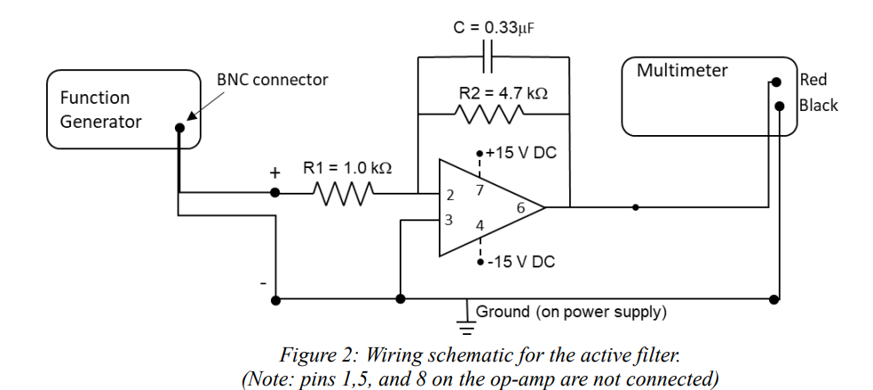 Figure 2: Wiring schematic for the active filter. | Chegg.com