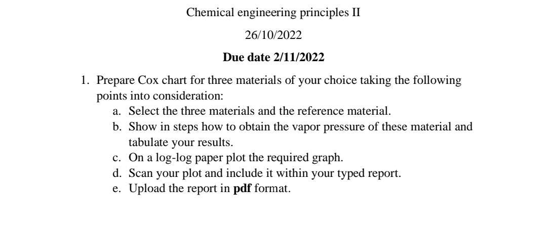Solved 1. Prepare Cox chart for three materials of your | Chegg.com
