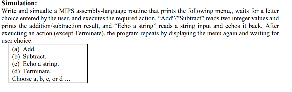 Solved Simulation: Write and simualte a MIPS | Chegg.com