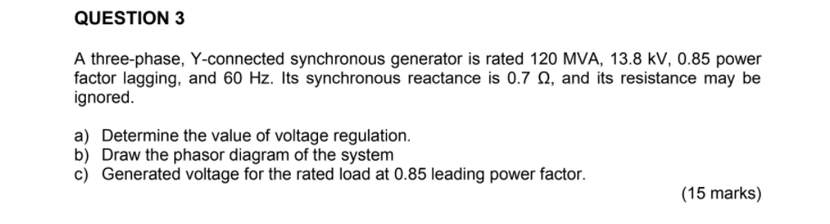 Solved QUESTION 3 A three-phase, Y-connected synchronous | Chegg.com