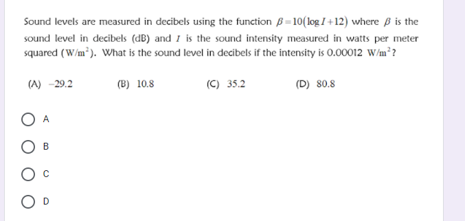Solved Sound levels are measured in decibels using the | Chegg.com