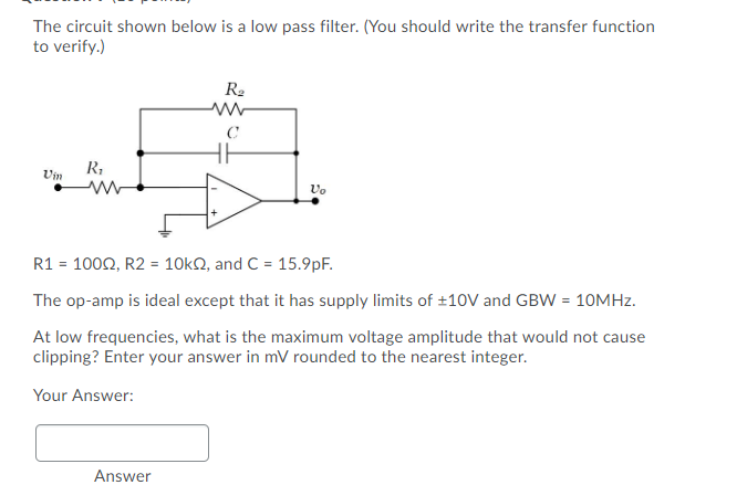Solved The circuit shown below is a low pass filter. (You | Chegg.com