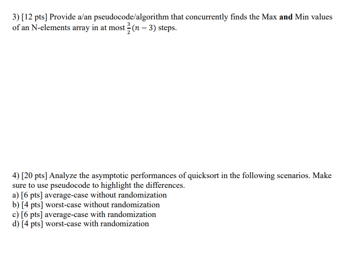 Solved 3) [12 pts] Provide a/an pseudocode/algorithm that | Chegg.com