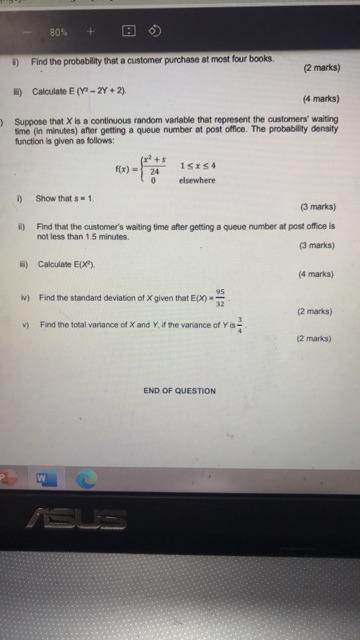 Solved 80% 1) Find the probability that a customer purchase | Chegg.com