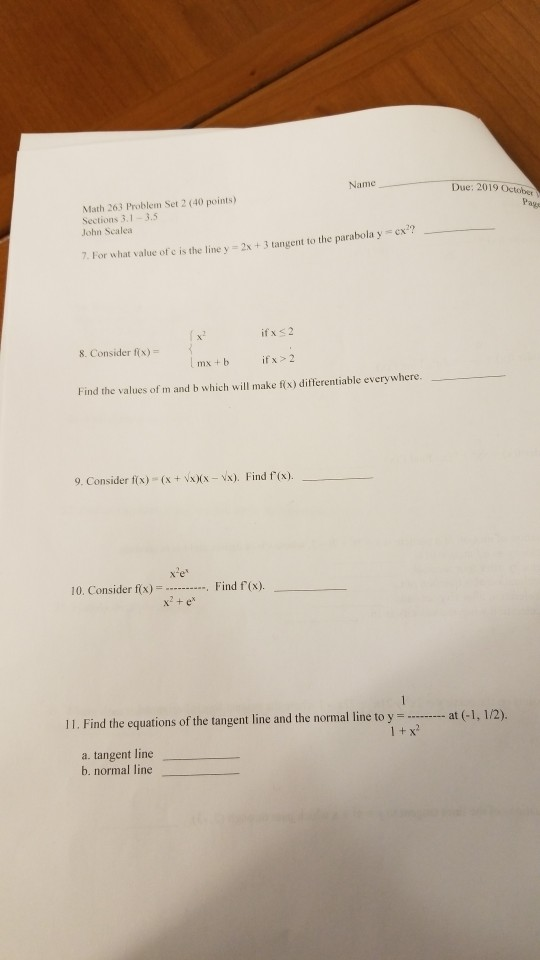 Solved Name Due: 2019 October Math 263 Problem Set 2 (40 | Chegg.com