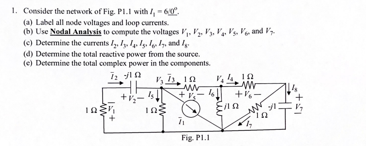 Solved 1. Consider the network of Fig. P1.1 with I1=6/0∘. | Chegg.com