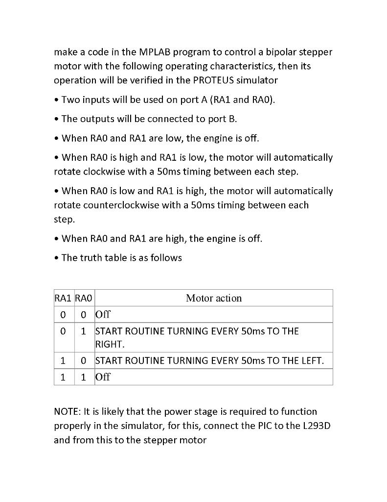 Solved make a code in the MPLAB program to control a bipolar | Chegg.com