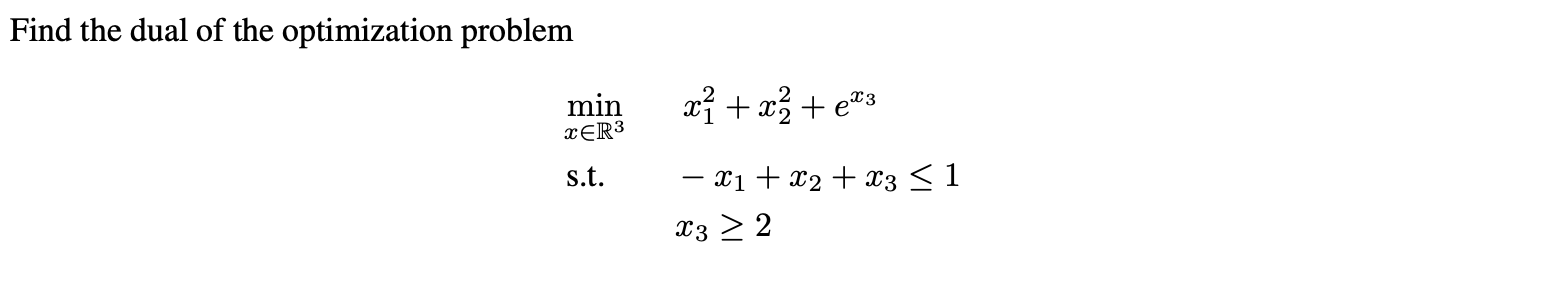 Solved Find the dual of the optimization problem minx∈R3 | Chegg.com