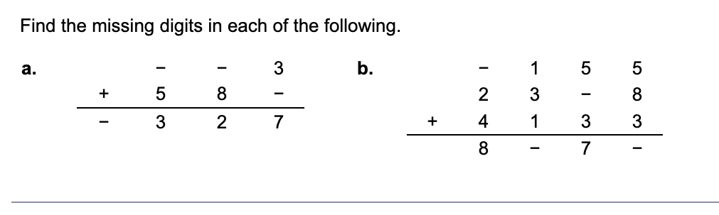 Solved Find the missing digits in each of the | Chegg.com