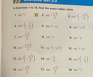 Solved In Exercises 1 to 18 , find the exact radian value. | Chegg.com
