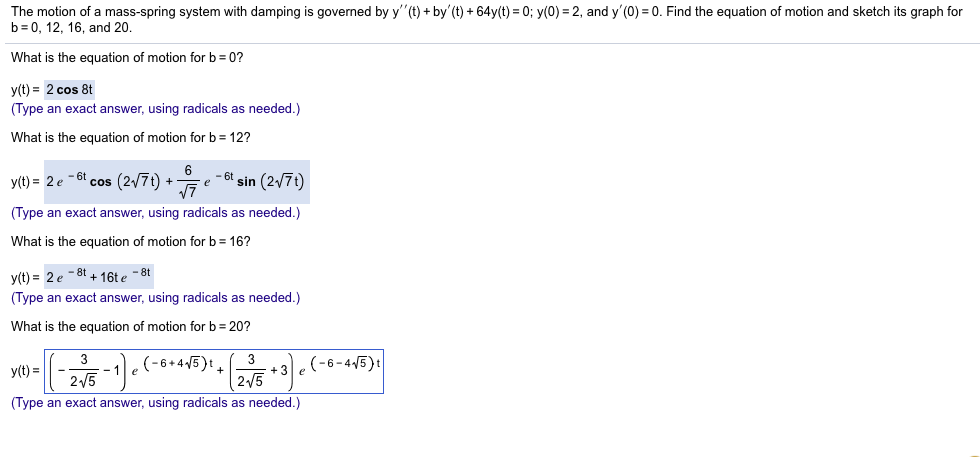 Solved The motion of a mass-spring system with damping is | Chegg.com