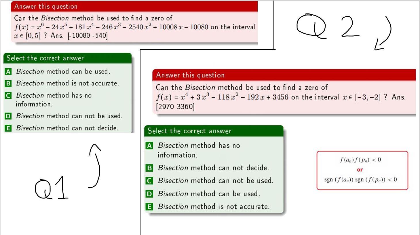 Solved Answer this question Can the Bisection method be used | Chegg.com