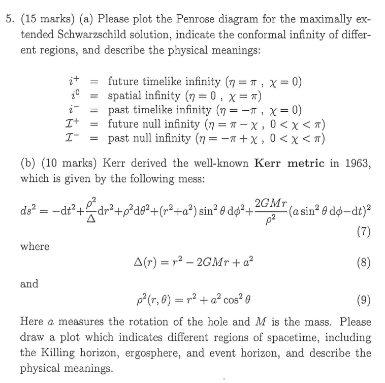 Solved 5. (15 marks) (a) Please plot the Penrose diagram for | Chegg.com