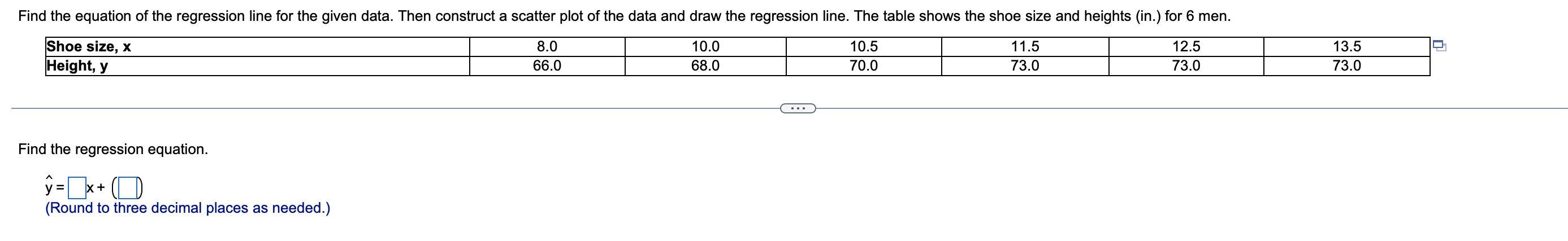 Solved Find the equation of the regression line for the | Chegg.com